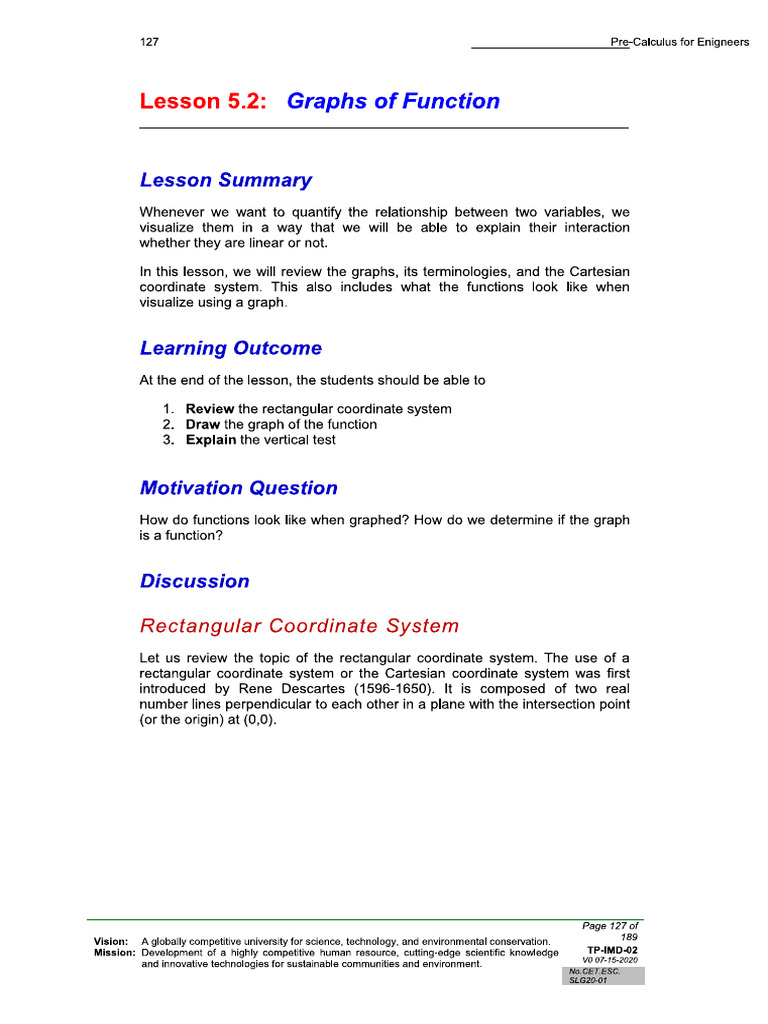 Lesson 5.2 - Graphs of Functions | PDF