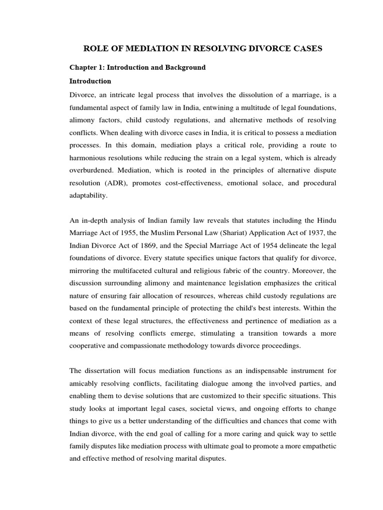 Role of Mediation in Resolving Divorce Cases | PDF | Mediation | Divorce Role of Mediation in Resolving Divorce Cases | PDF | Mediation | Divorce