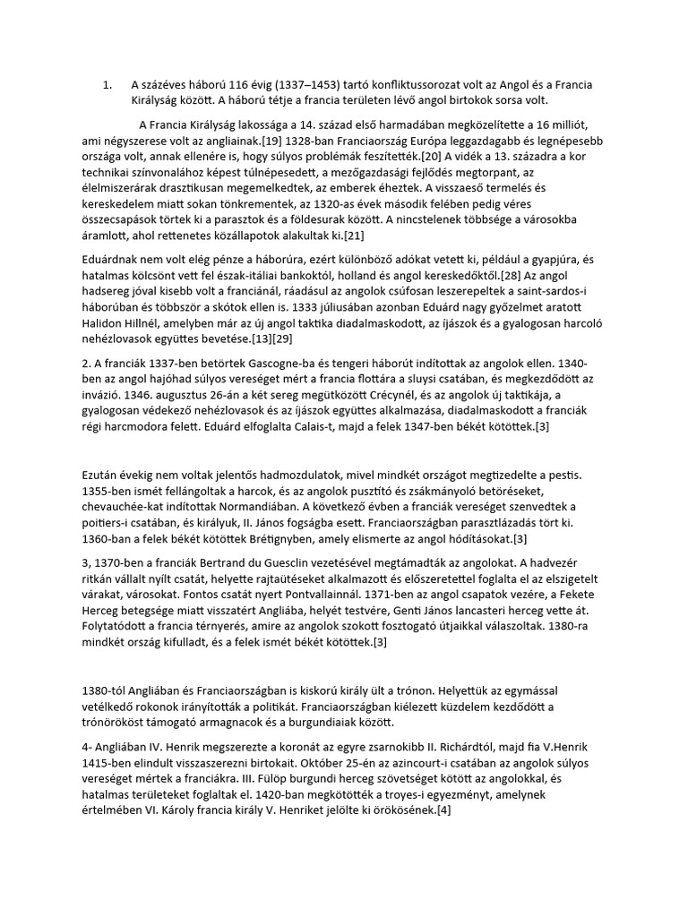 A Százéves Háború Szöveg | PDF