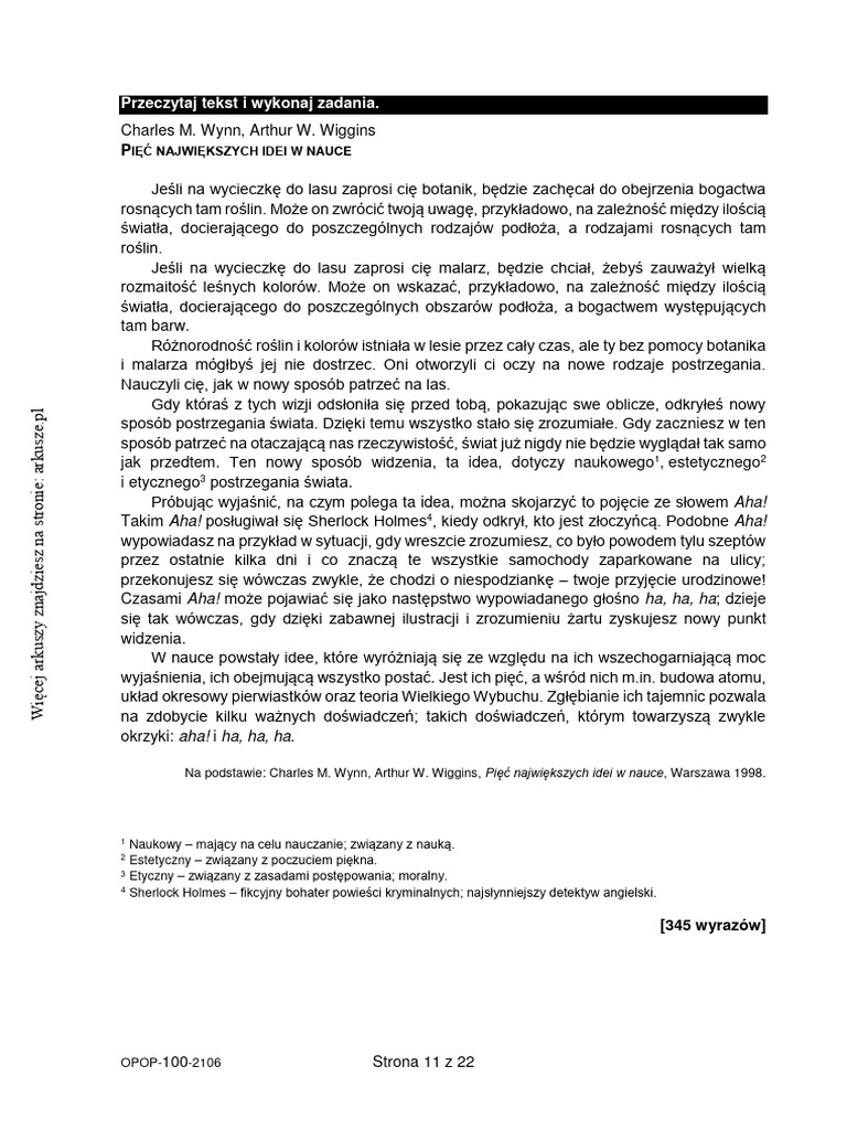 Pi©Ü Najwi©kszych Idei W Nauce - Arkusz CKE - 202 | PDF