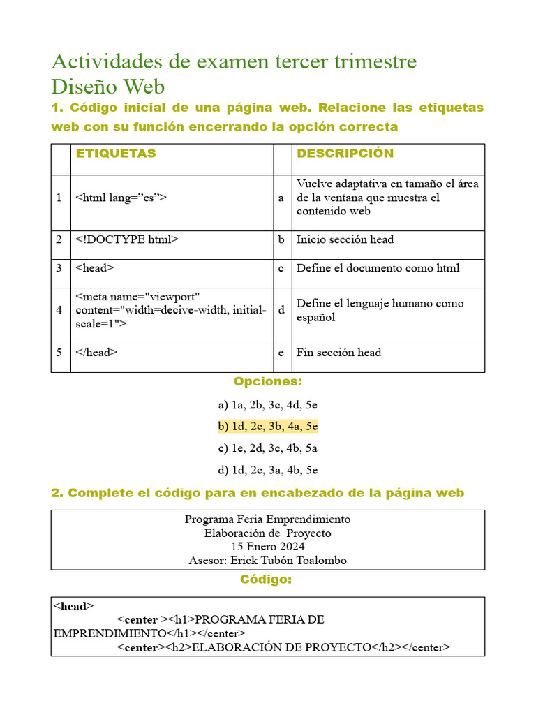 Actividades de Examen D.w-Erick Tubón | PDF | HTML | Desarrollo web