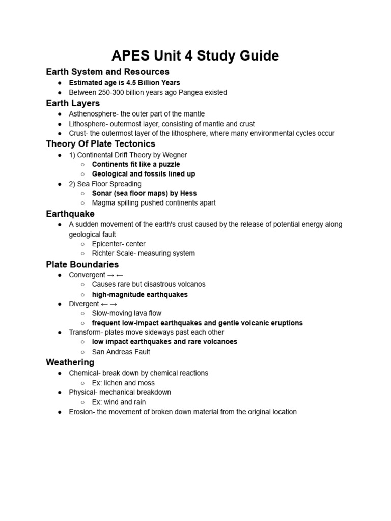 APES Unit 4 Study Guide | PDF | Earth Sciences | Plate Tectonics