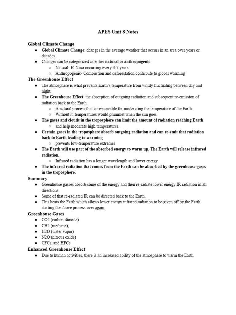 APES Unit 8 Notes | PDF | Greenhouse Gas | Greenhouse Effect APES Unit 8 Notes | PDF | Greenhouse Gas | Greenhouse Effect