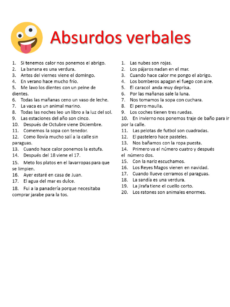 Absurdos Verbales Grupo 2 | PDF