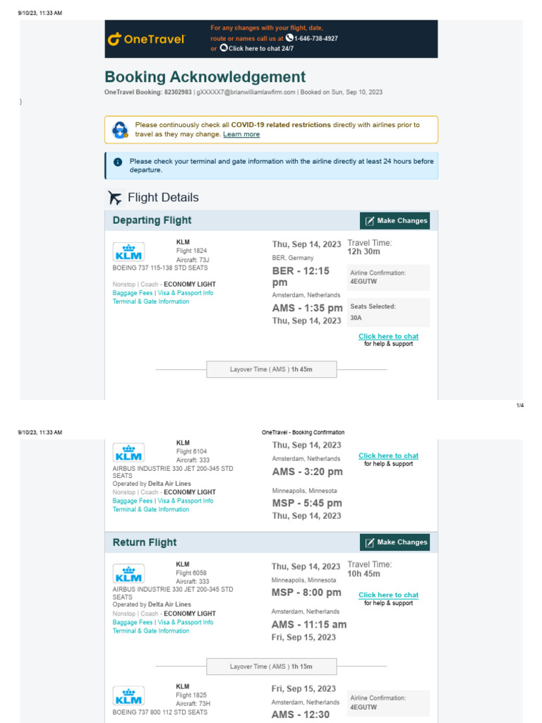 OneTravel - Booking Confirmation | PDF | Airlines | Fee