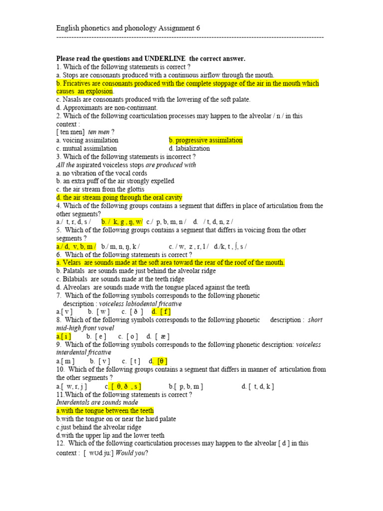 Assignment 5 | PDF | Phonetics | Consonant