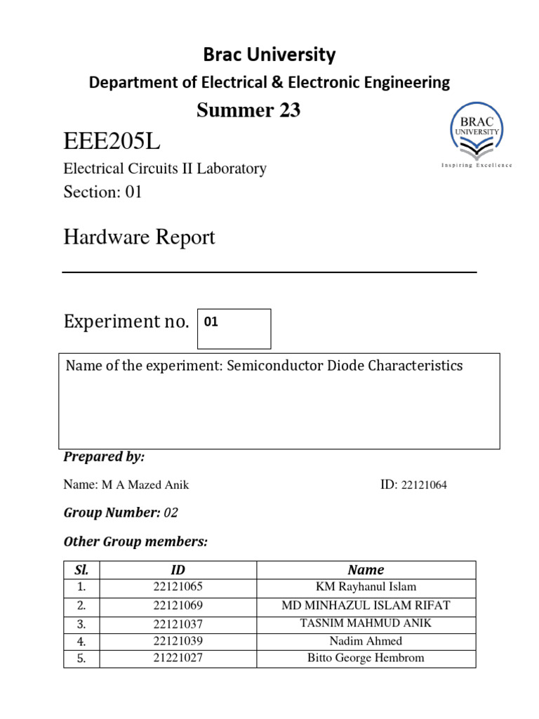 EEE205L Exp 01-HardWare-Report | PDF
