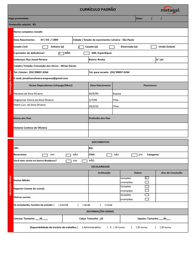 Currículo de Jonathan Oliveira | PDF | Gestão de recursos humanos