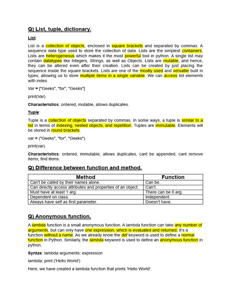 Python | PDF | Anonymous Function | Class (Computer Programming) Python | PDF | Anonymous Function | Class (Computer Programming)