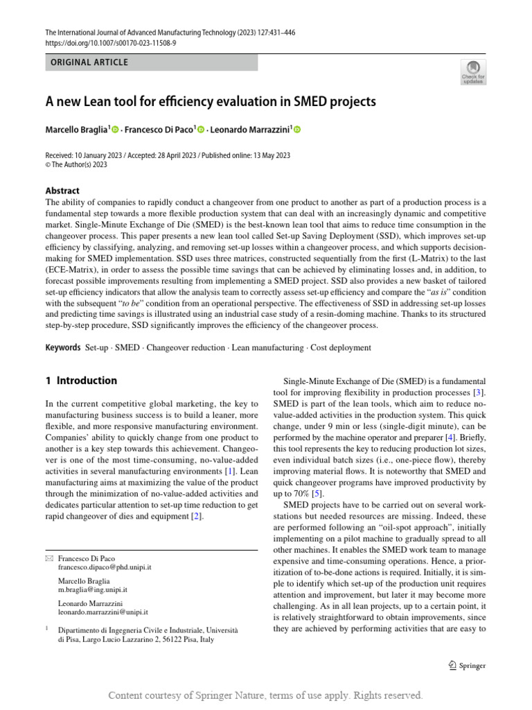 A New Lean Tool For Efciency Evaluation in SMED Projects | PDF | Lean ...