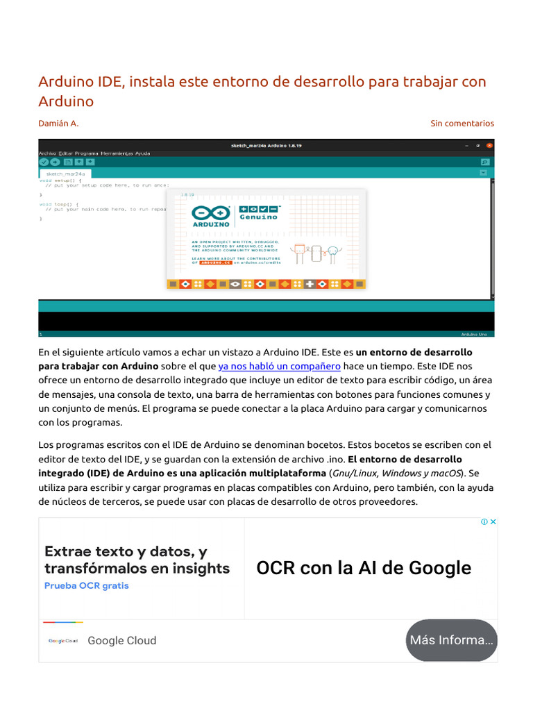 Arduino Ide Instala Este Entorno De Desarrollo Para Trabajar Con Arduino Pdf Entorno De