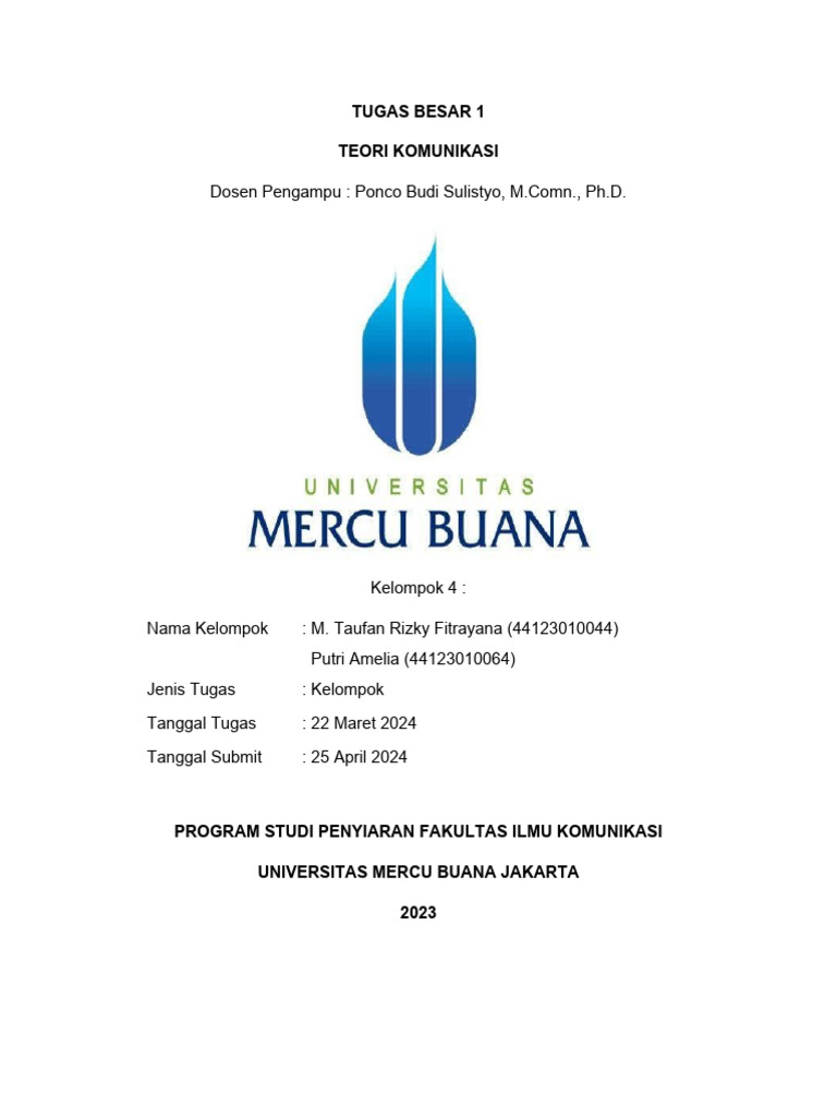Tugas Teori Komunikasi UMB | PDF | Filsafat | Seni & Disiplin Bahasa