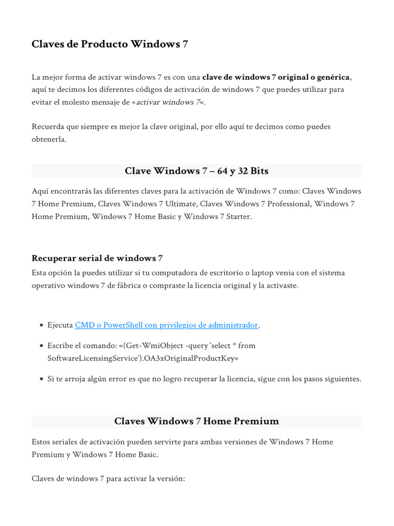 SERIAL Windows 7 TODAS Las Versiones | PDF | Windows 7 | Microsoft Windows