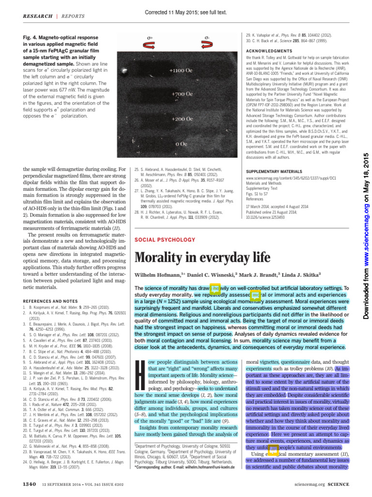 Hofmann Et Al 2014 | PDF | Morality | Happiness