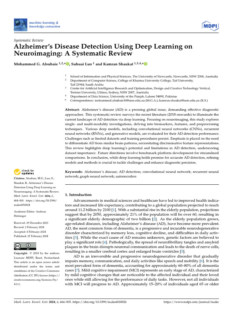 Alzheimer's Disease Detection Using Deep Learning On Neuroimaging A Systematic Review | PDF ...