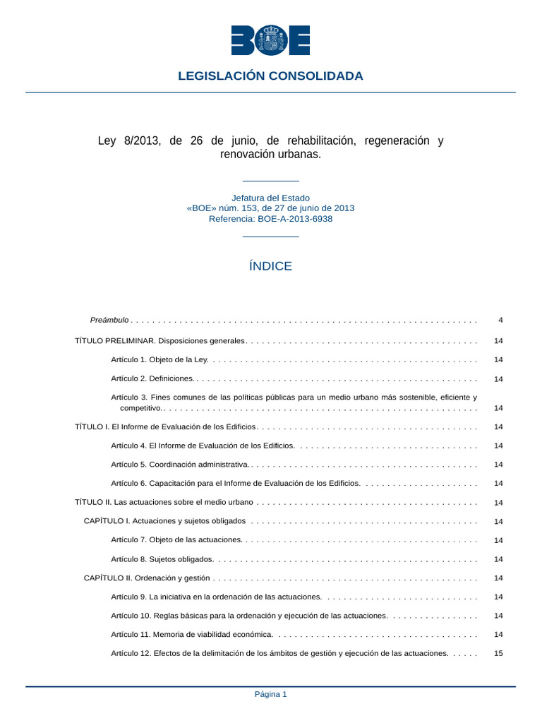 Ley 8 de 2013 Rehabilitacion de Edificaciones | PDF | Uso eficiente de energía | España