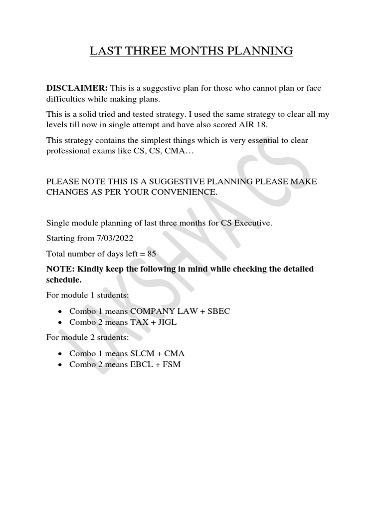 Last Three Months Planning Single Module | PDF