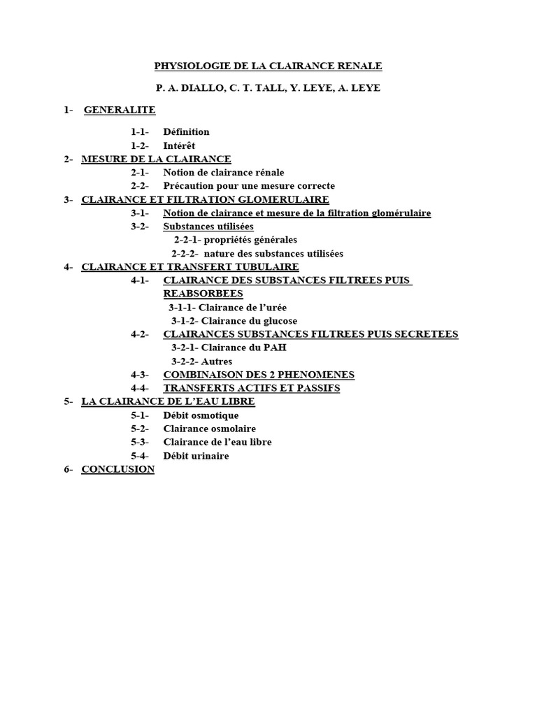 Physiologie de la Clairance Rénale | PDF | Pharmacocinétique | Rein