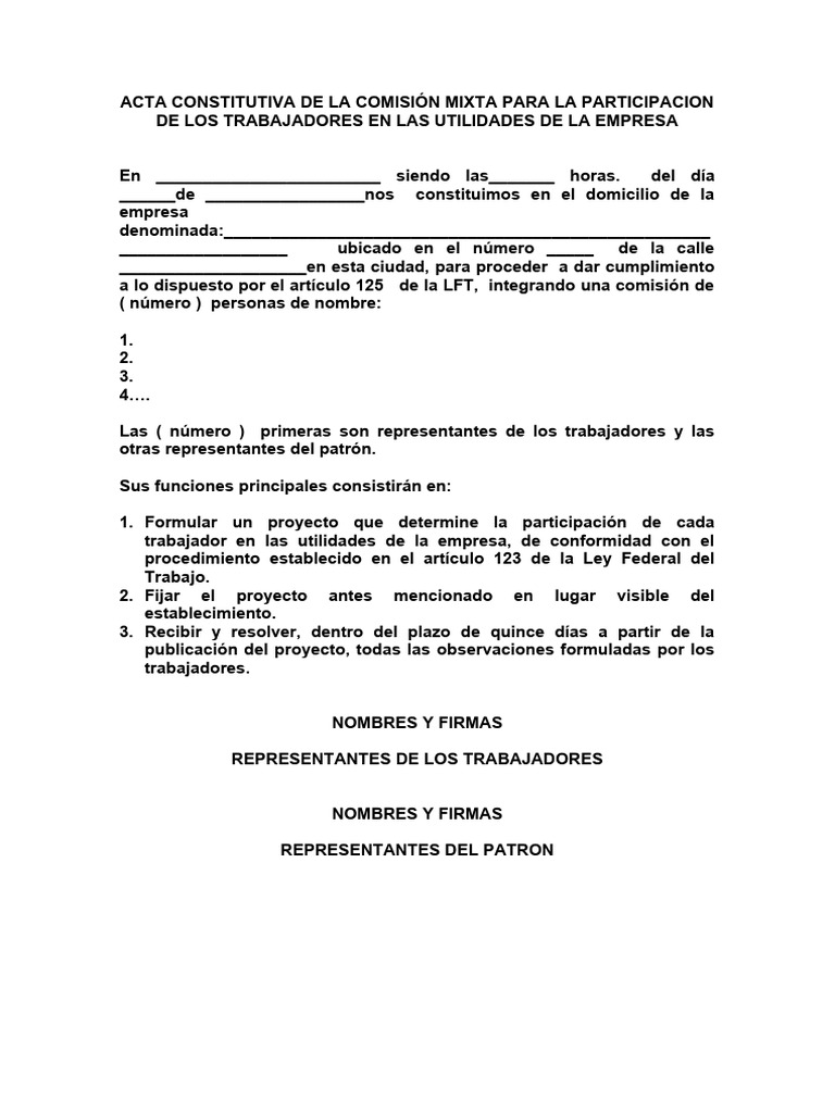 Acta Constitutiva de La Comisión Mixta para La Participacion de Los ...