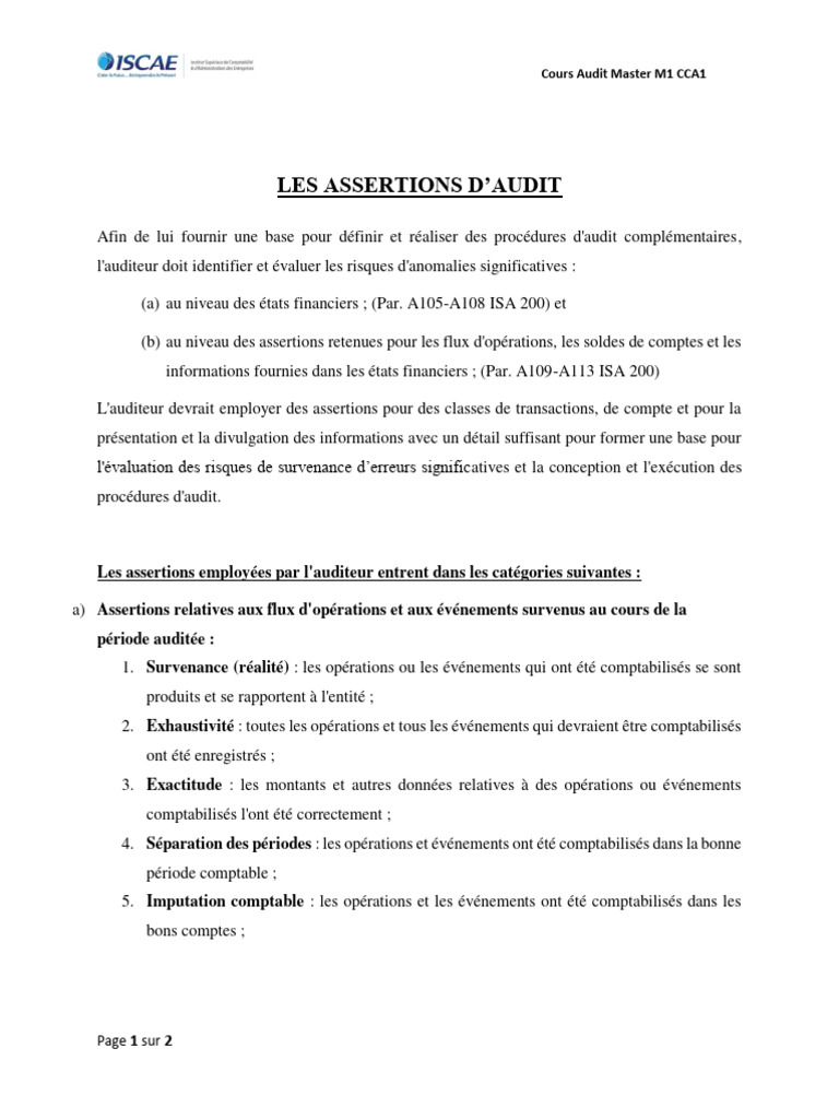 Les Assertions D'audit | PDF | Audit | Comptabilité