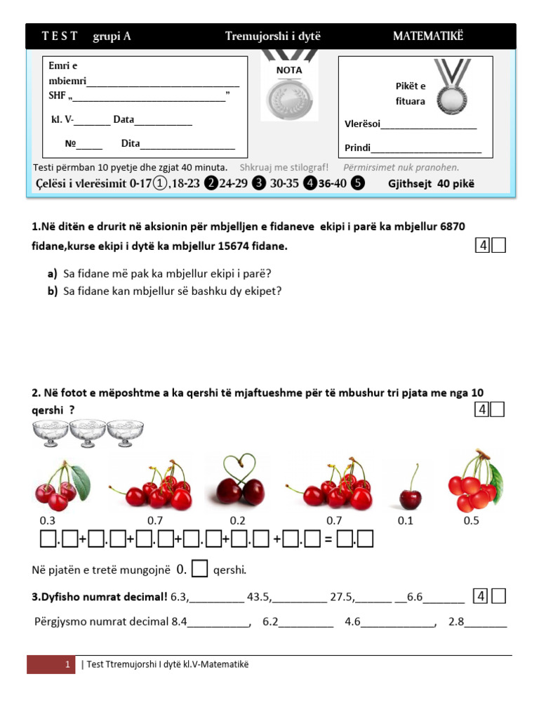 Test Matematikë | PDF