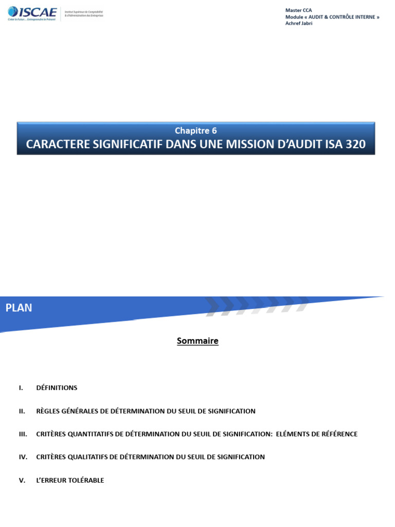Seuil de Signification en Audit selon ISA 320 | PDF | Audit | Contrôle ...