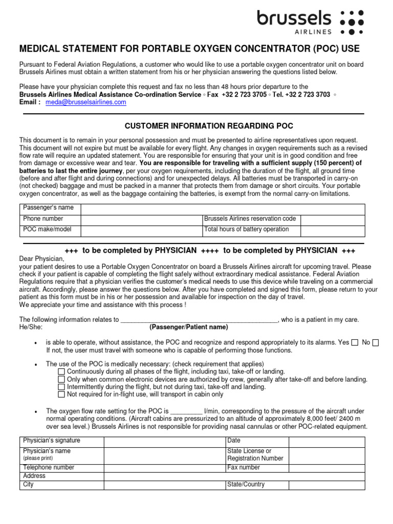 Medical Statement for POC Use on Brussels Airlines | PDF | Transport ...