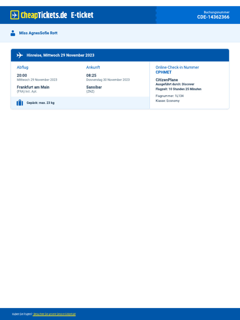 FRA ZNZ Eticket | PDF