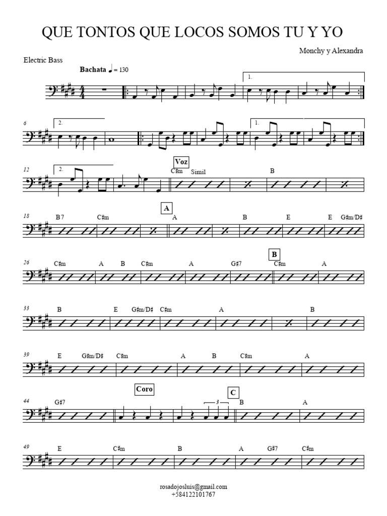 Que Tontos Que Locos Somos Tu y Yo - Electric Bass | PDF