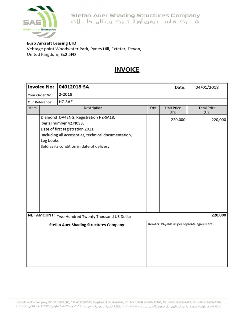 Euro Aircraft Invoice | PDF