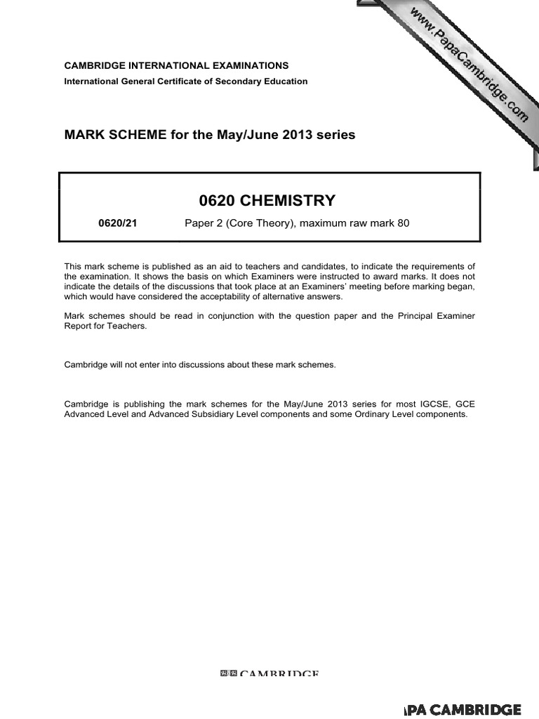 IGCSE Chemistry May/June 2013 Mark Scheme | PDF | Hydrochloric Acid ...