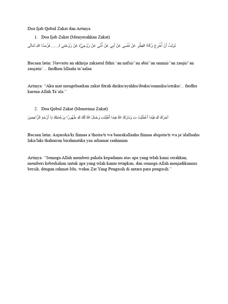 Doa Ijab Kabul Zakat | PDF