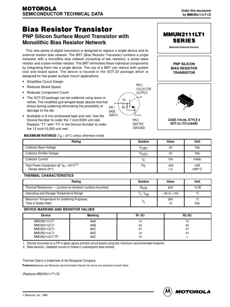 PNP Silicon Surface Mount Transistor With Monolithic Bias Resistor ...