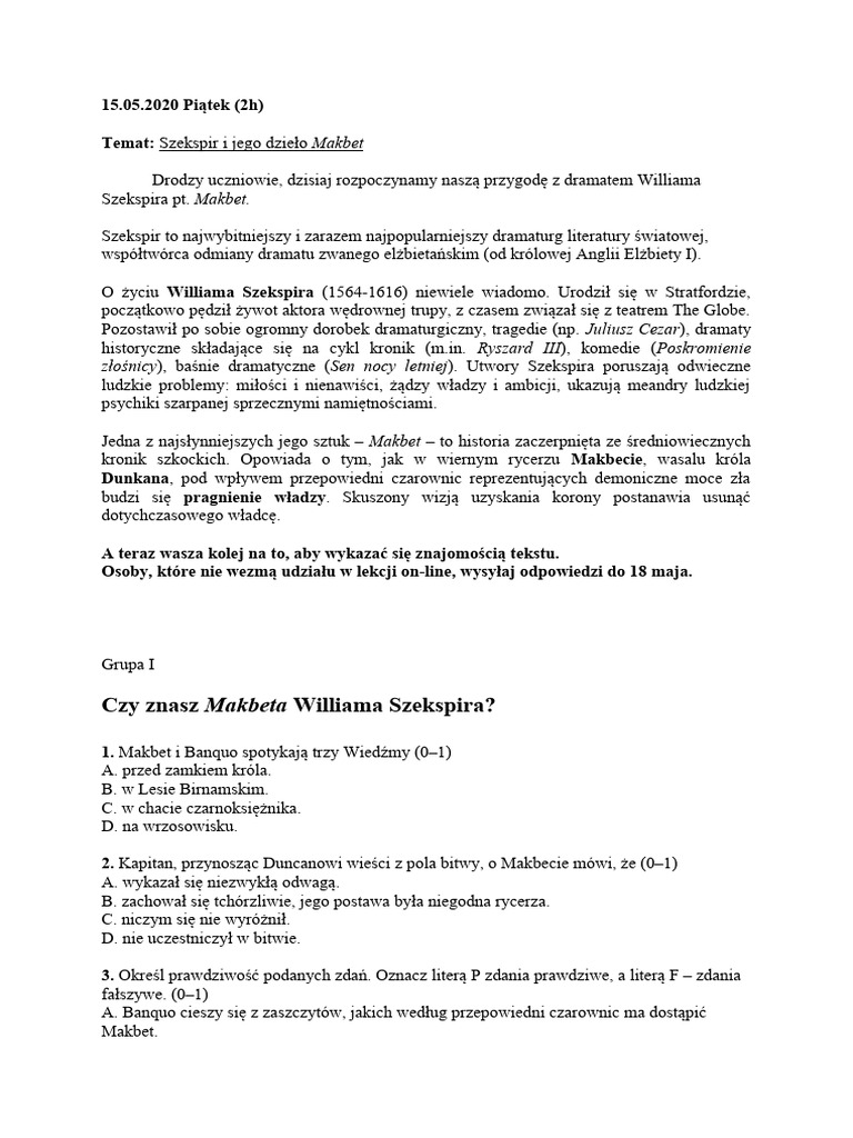 Temat Klasa I H4P - 15 Maja | PDF