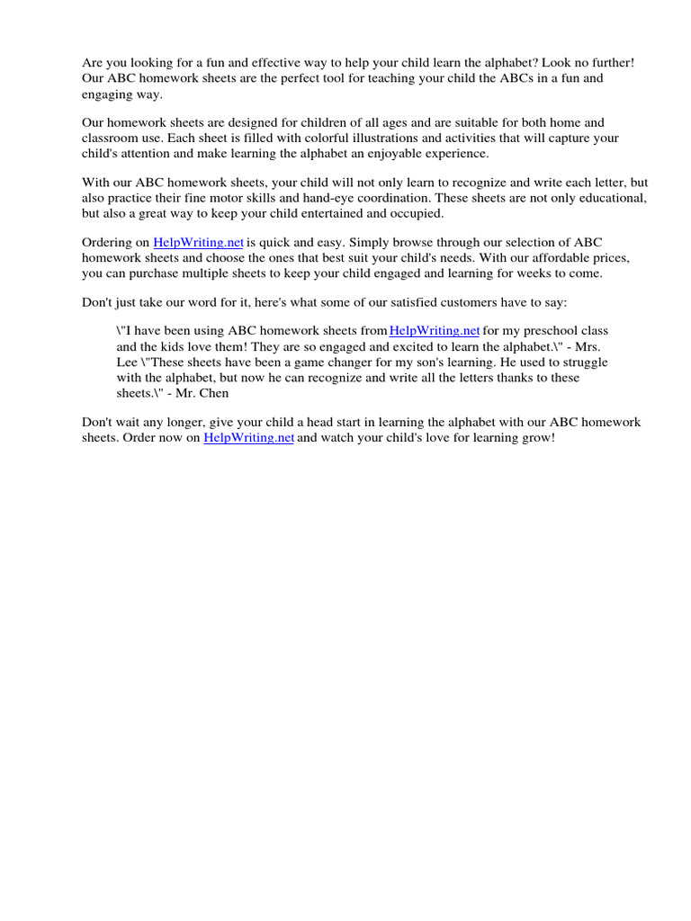 ABC Homework Sheets for Kids | PDF