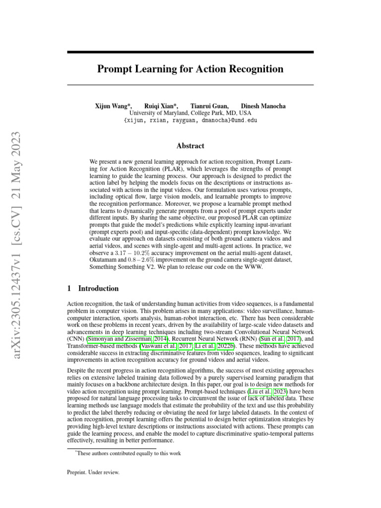 Prompt Learning For Action Recognition | PDF | Computer Vision ...