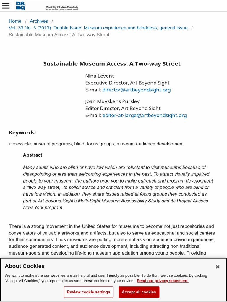 Sustainable Museum Access A Two Way Street Pdf Visual Impairment