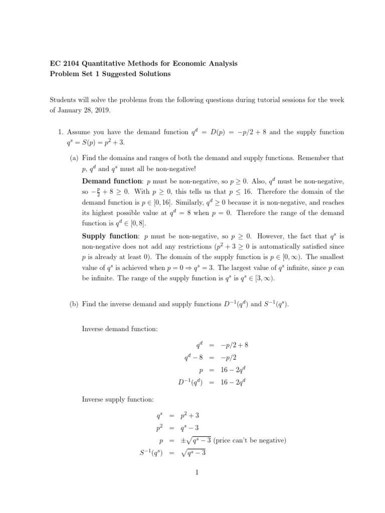 Problem Set 1 Solutions | PDF | Function (Mathematics) | Demand
