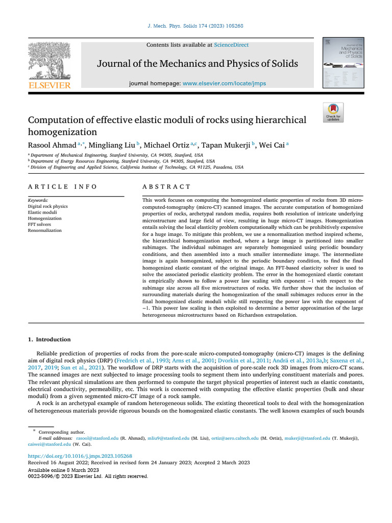 Computation of Effective Elastic Moduli of Rocks Using Hierarchical Homogenization | PDF ...