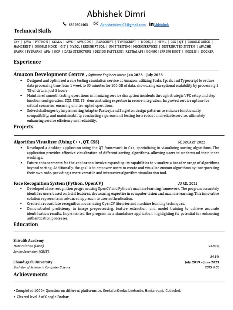 Resume - Abhishek - Dimri 1 | PDF | Apache Spark | Amazon Web Services