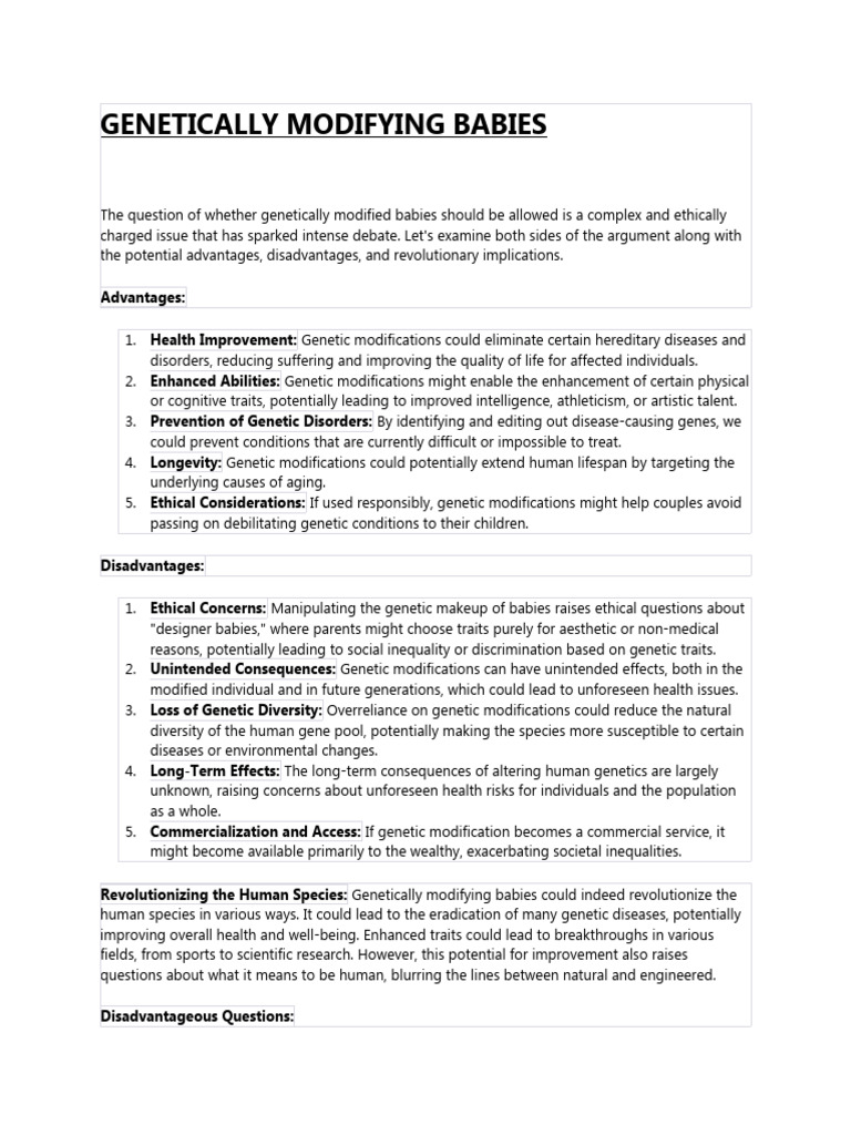 Genetically Modifying Babies | PDF | Genetic Engineering | Genetics