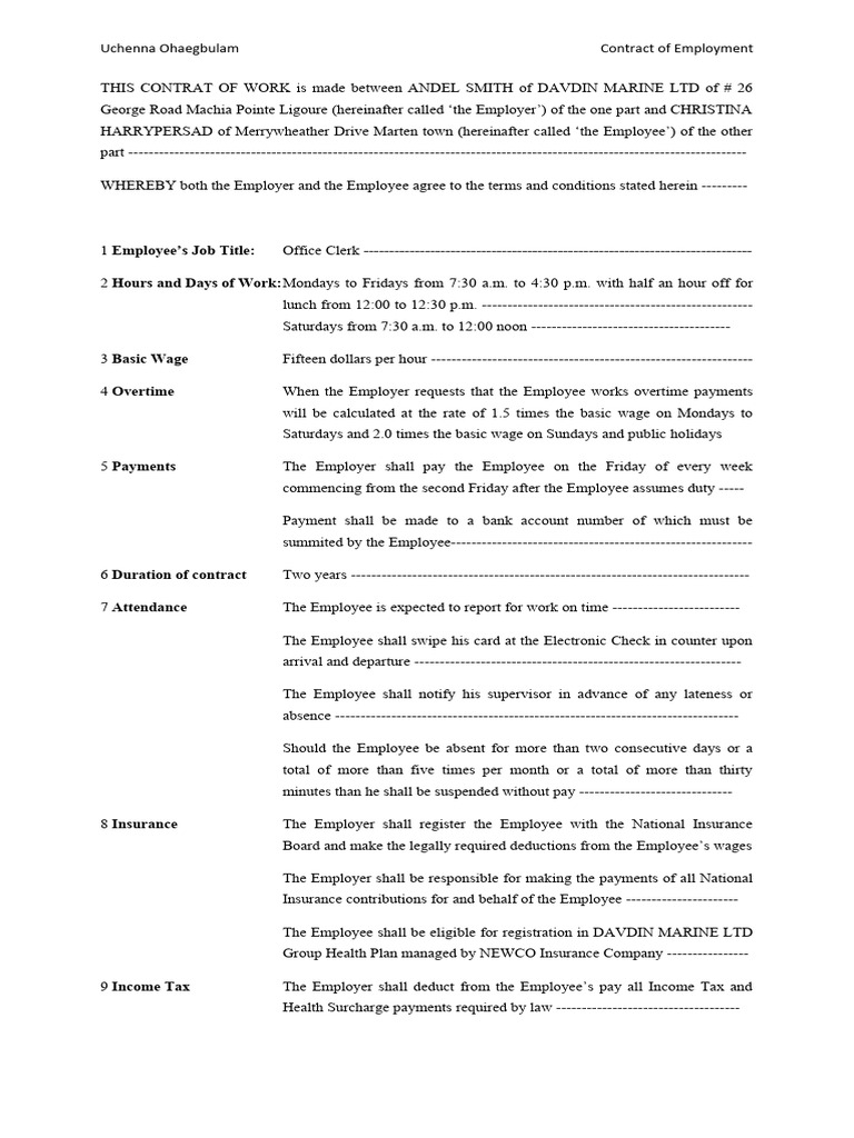 Contract of Employment | PDF | Employment | Overtime
