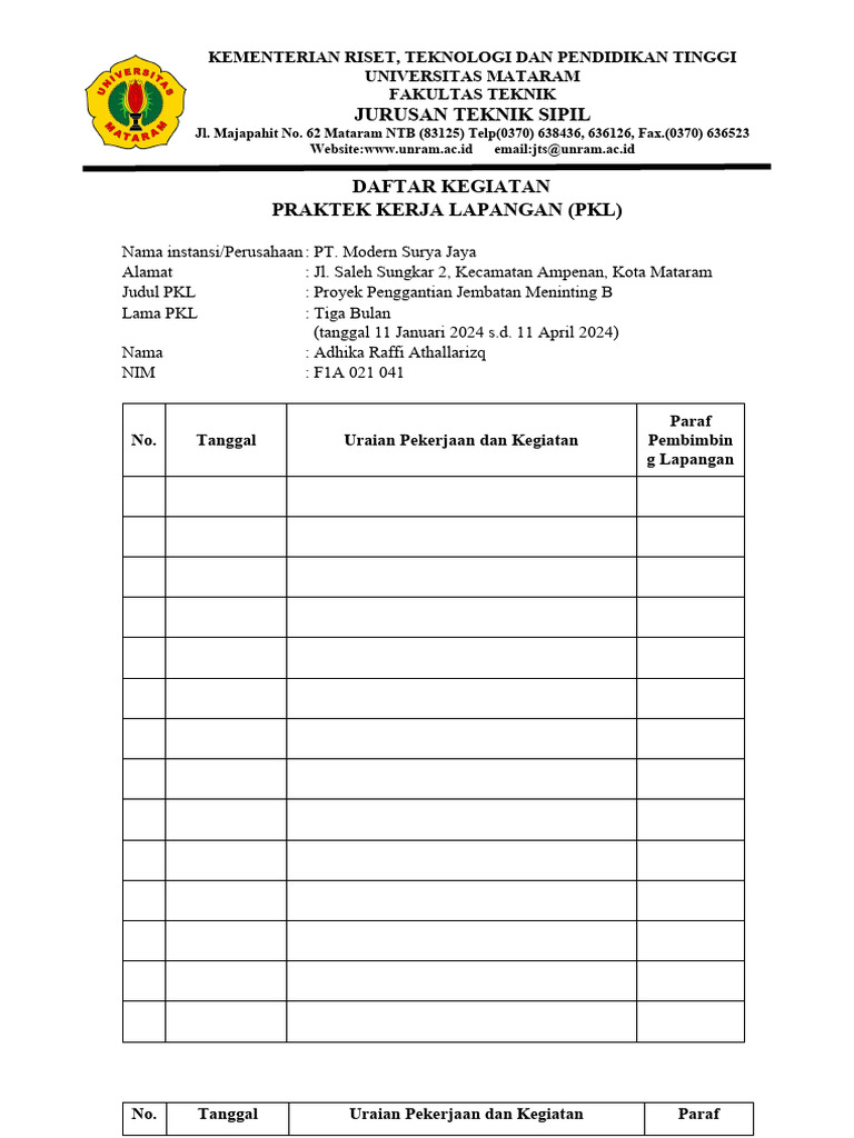 DAFTAR Kegiatan | PDF