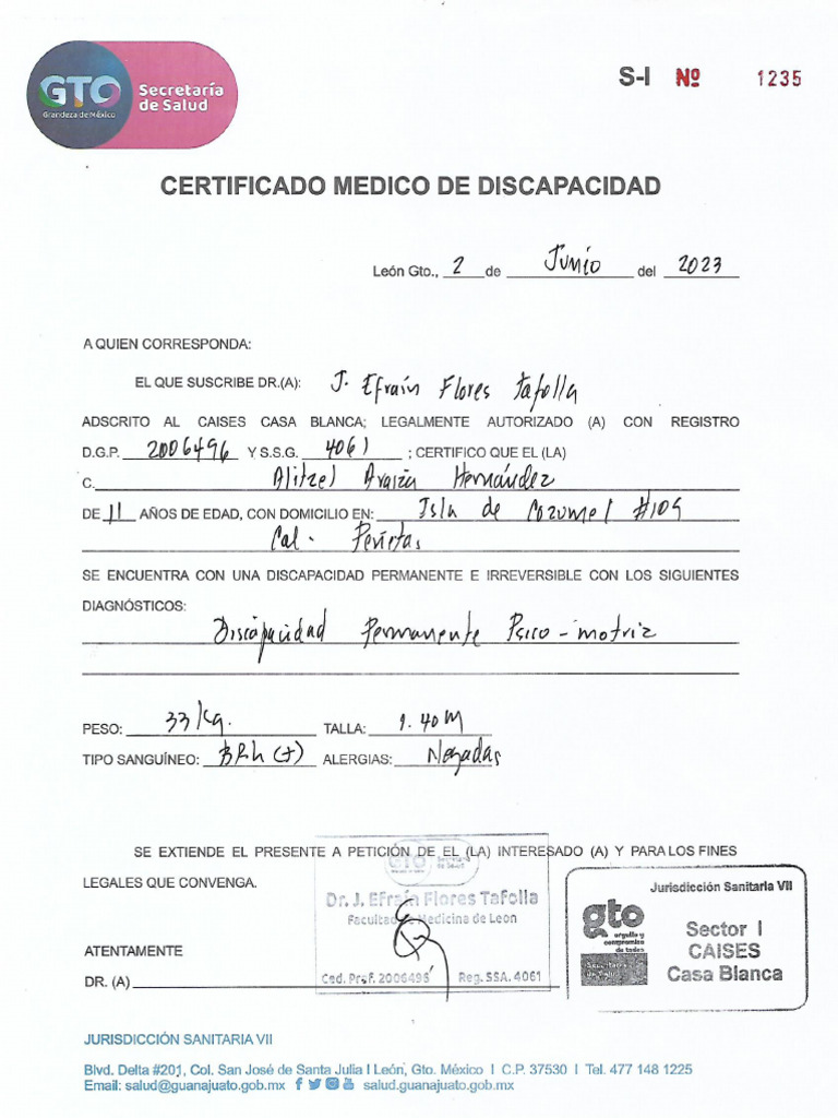 Certificado de Discapacidad | PDF