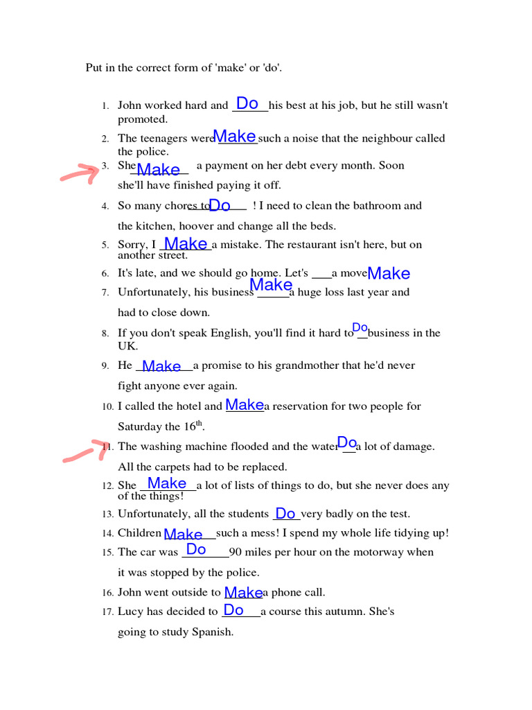 Put in The Correct Form of Make and Do | PDF