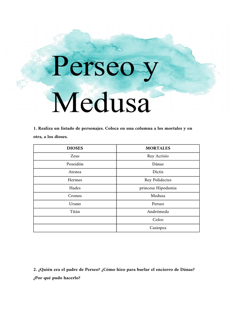 Mito de Perseo y Medusa: Personajes y Etapas | PDF | Medusa | Deidades ...