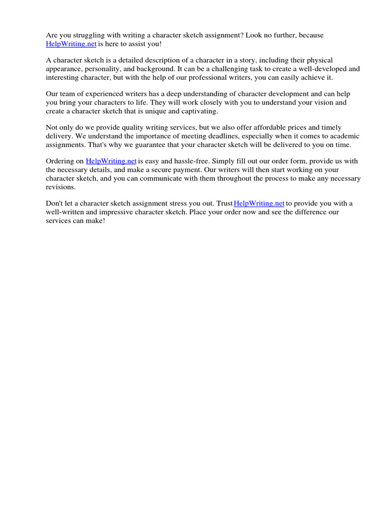 Character Sketch Assignment | PDF | Lesson Plan