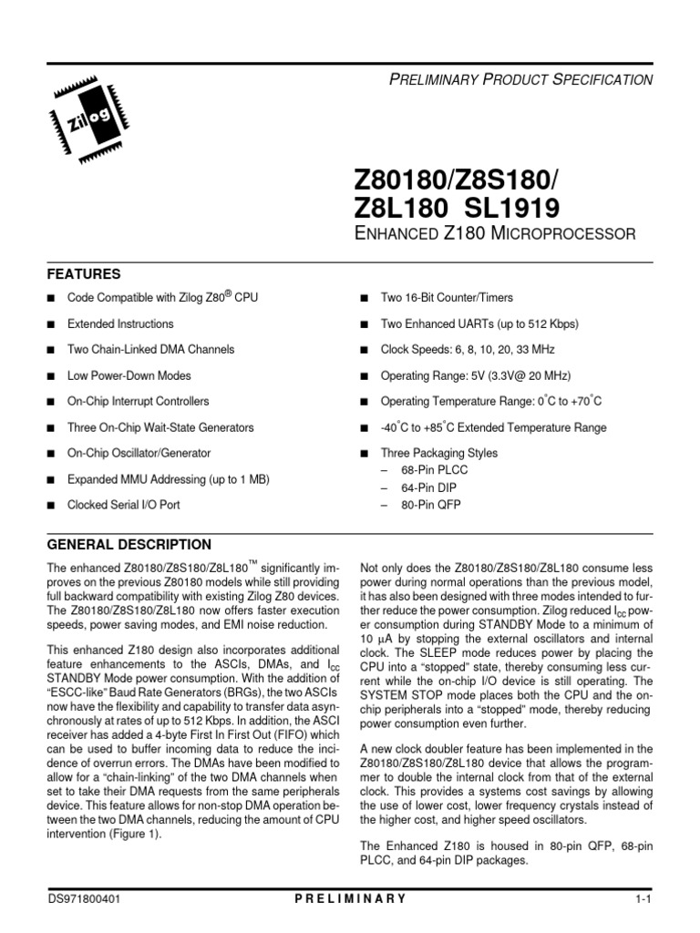 Z8L180 | PDF | Input/Output | Central Processing Unit