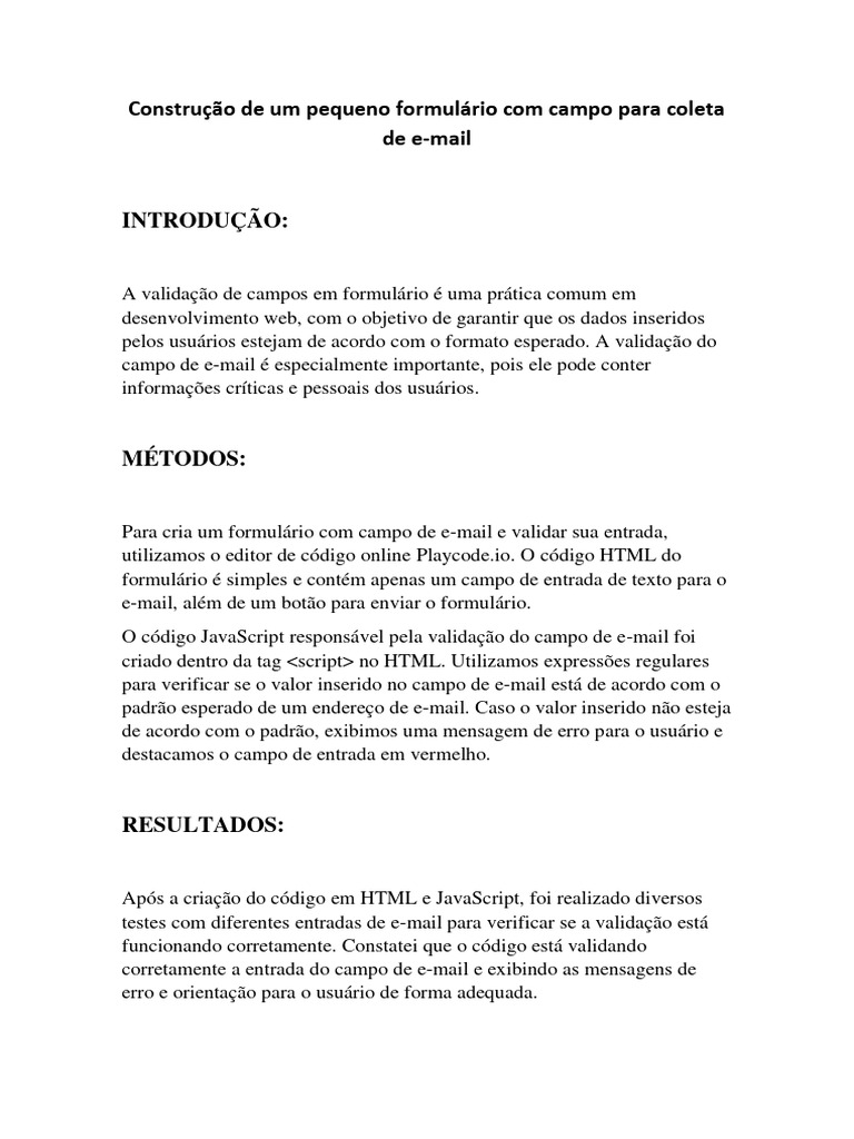 Validação de E-mail em Formulário HTML | PDF | Script Java | Informática