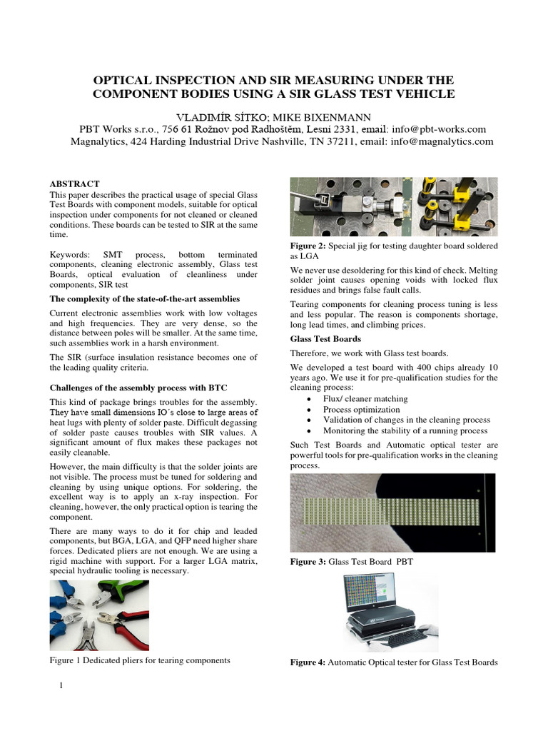 Optical Inspection and Sir Measuring Under The Component Bodies Using A ...